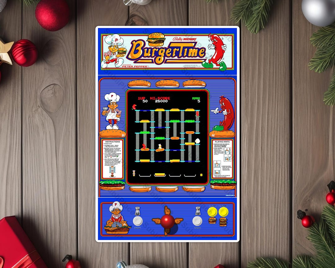 Burgertime Arcade Game Marquee, Bezel, 50 Score Screenshot & Control ...