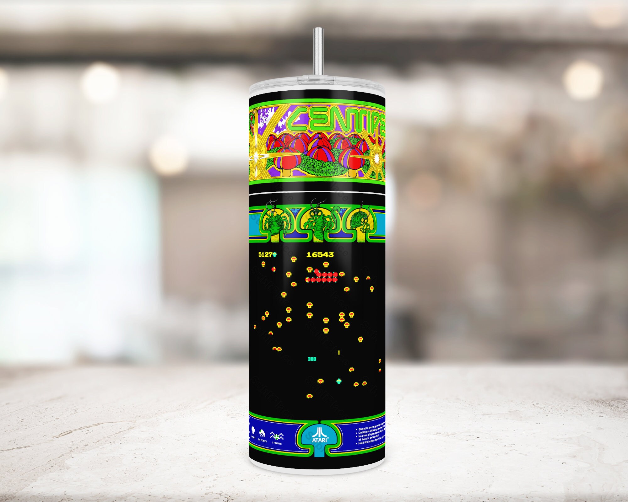 Centipede 20oz Skinny Tumbler Arcade Game Art - 2 Marquees, Bezel ...