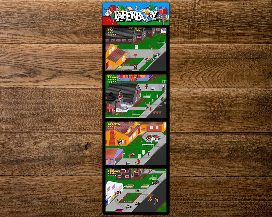 Paperboy Arcade Game Marquee W/ 3 Screenshots Image on 5.5"x17.5" Metal ...