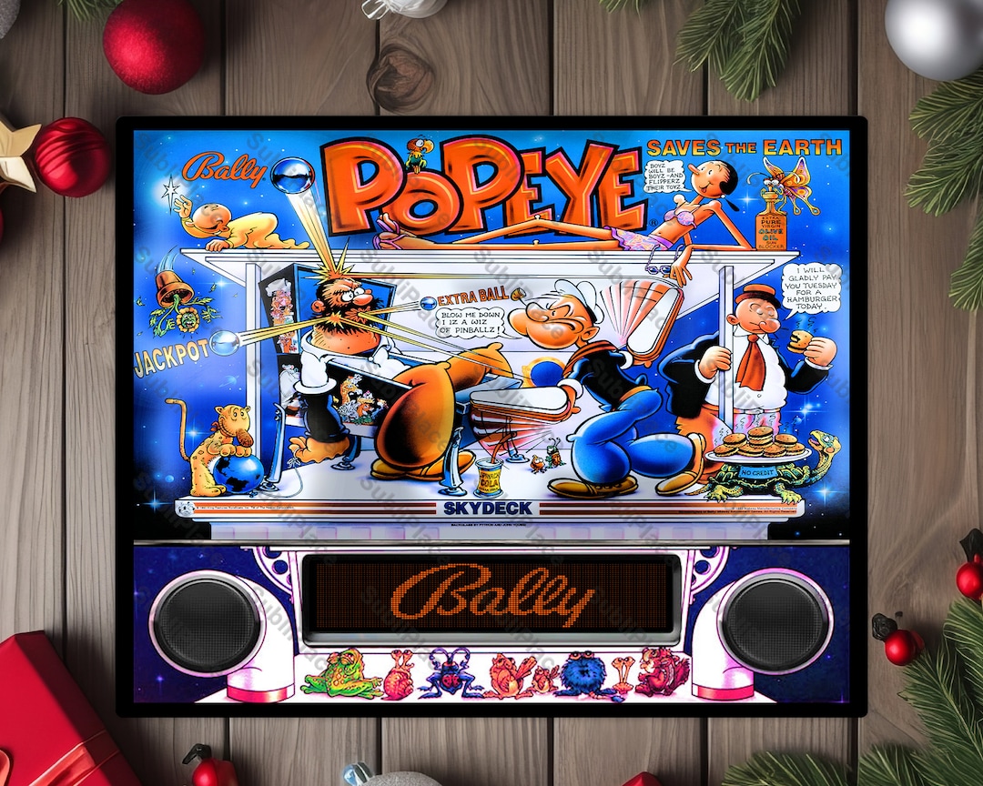 Popeye Saves the Earth Bally 1994 Pinball Arcade Game Backglass Image ...