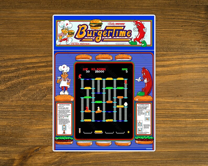 Burgertime Arcade Game Marquee, Bezel & 50 Screenshot Image on a 12"x16 ...