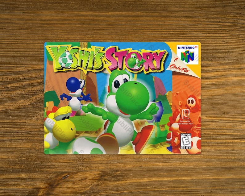 N64 Yoshi's Story - Box Cover Video Game Image on a 5"x7" Metal Plate ...