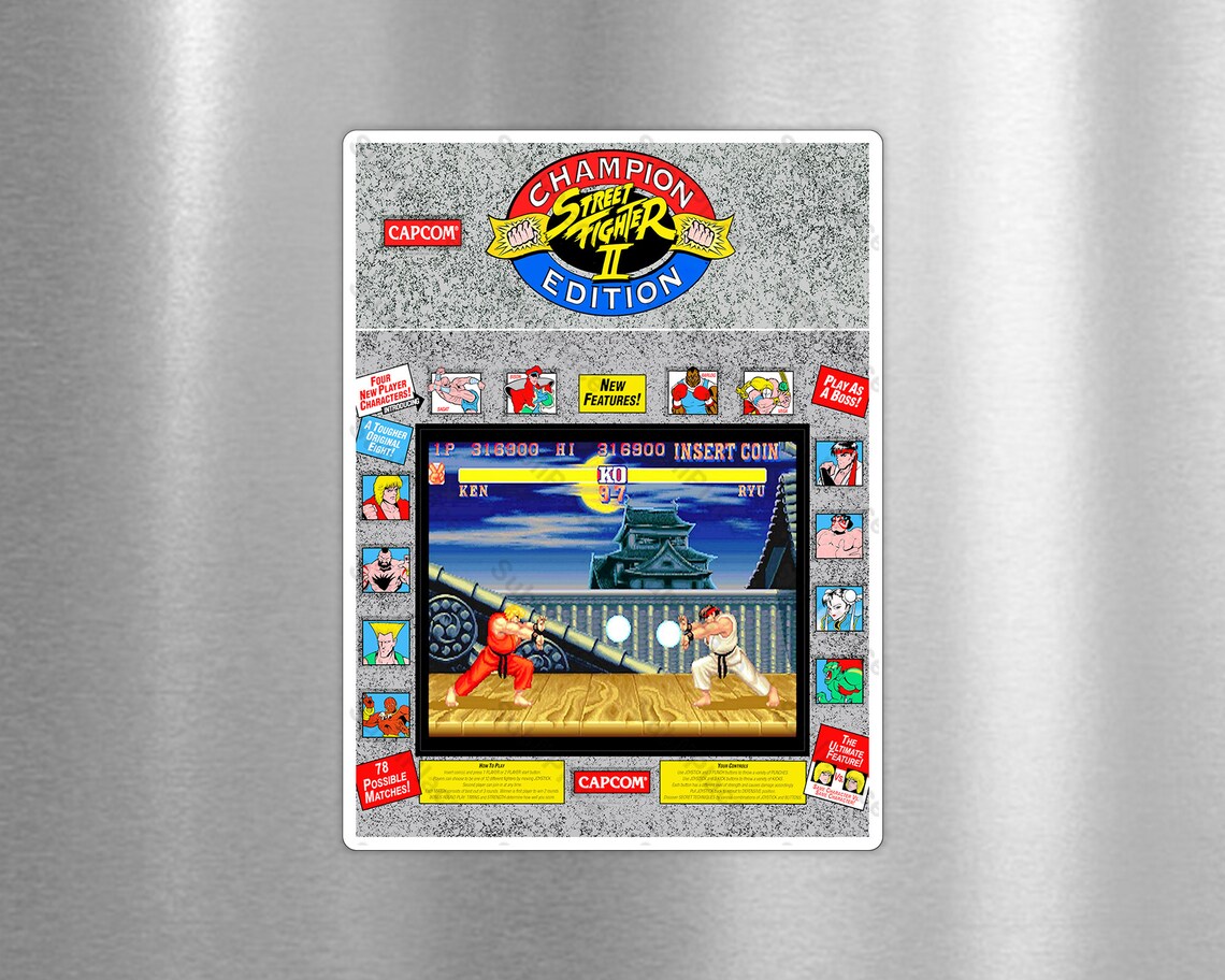 Street Fighter 2 Champion Edition Arcade Game Fridge Magnet 3" X 4 ...