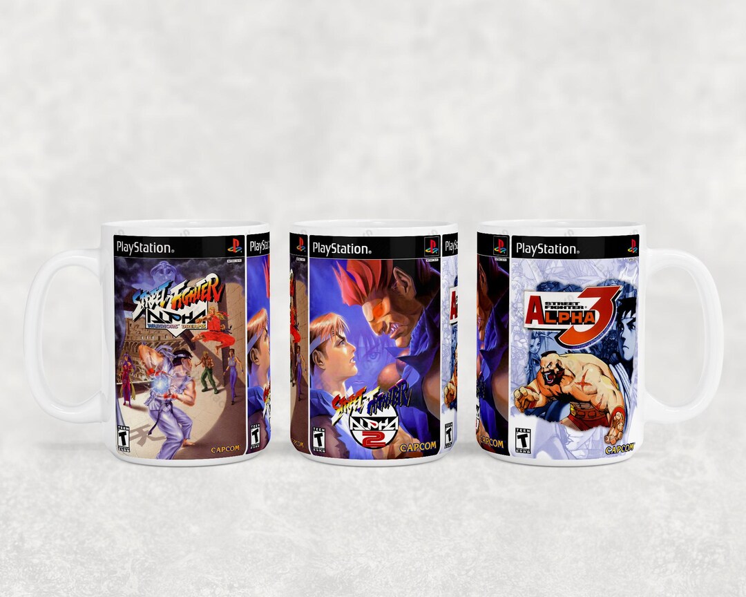 Street Fighter Alpha 1-3 PS1 Video Game Box Covers Collage 15 Oz Coffee ...