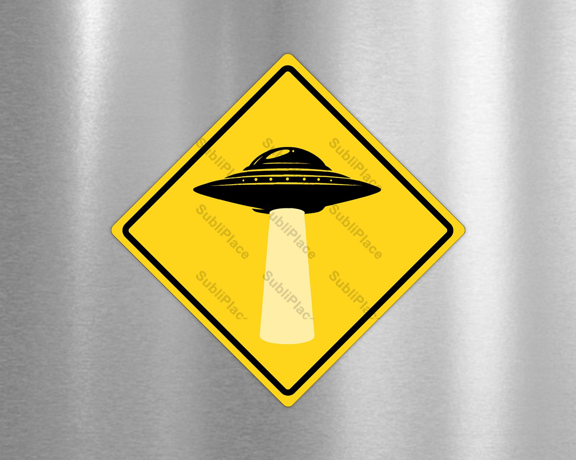 UFO Abduction Crossing Sign (version 2) Fridge Magnet Metal Plate - 3 ...