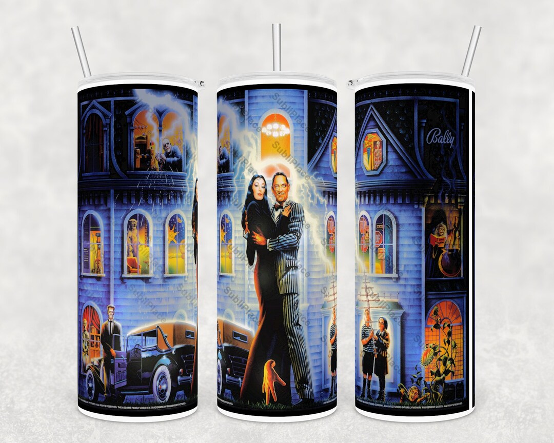 The Addams Family 20oz Skinny Tumbler Arcade Game Art Pinball Backglass ...