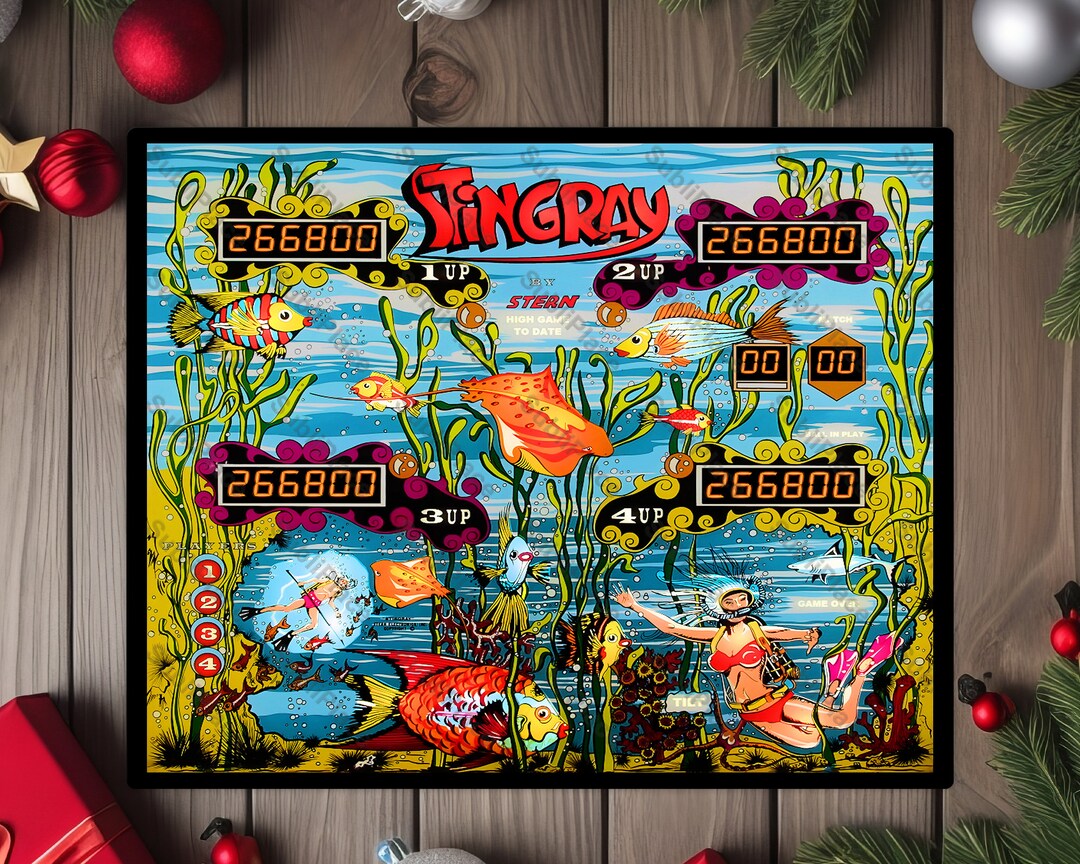 Stingray Stern 1977 Pinball Arcade Game Backglass Image on a 8x10 Metal ...