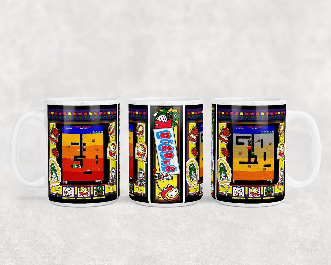 Digdug Arcade Game 15 Oz Coffee Mug - Has Bezel With Screenshot on Each ...