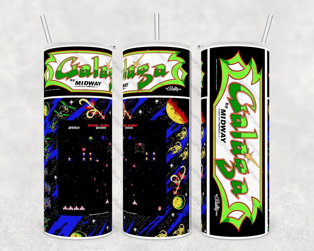 Galaga 20oz Tumbler Arcade Game Art 2 Marquees, Bezel & Gameplay ...