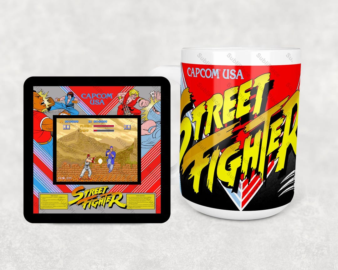 Street Fighter Arcade Game Marquee 15 Oz Coffee Mug & Matching Bezel W ...