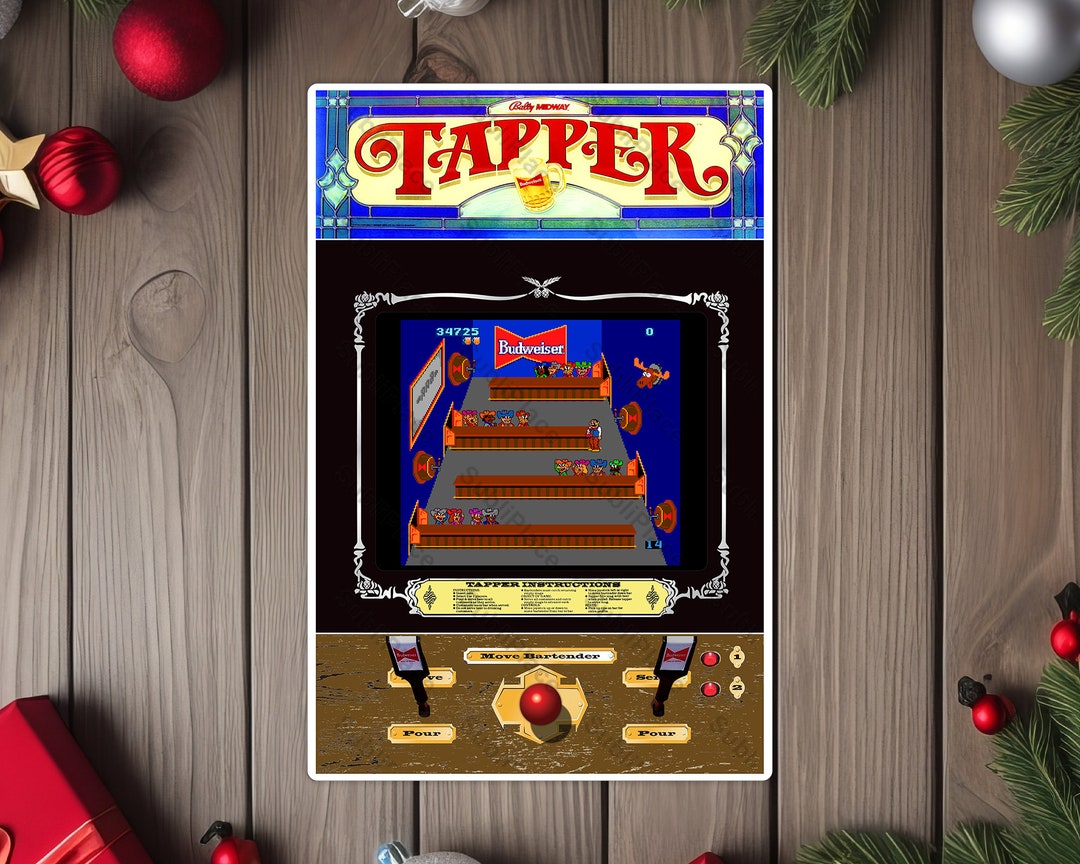 Tapper Arcade Game Marquee, Bezel, Screenshot & Control Panel Image on a 8"x12" Metal Plate ...