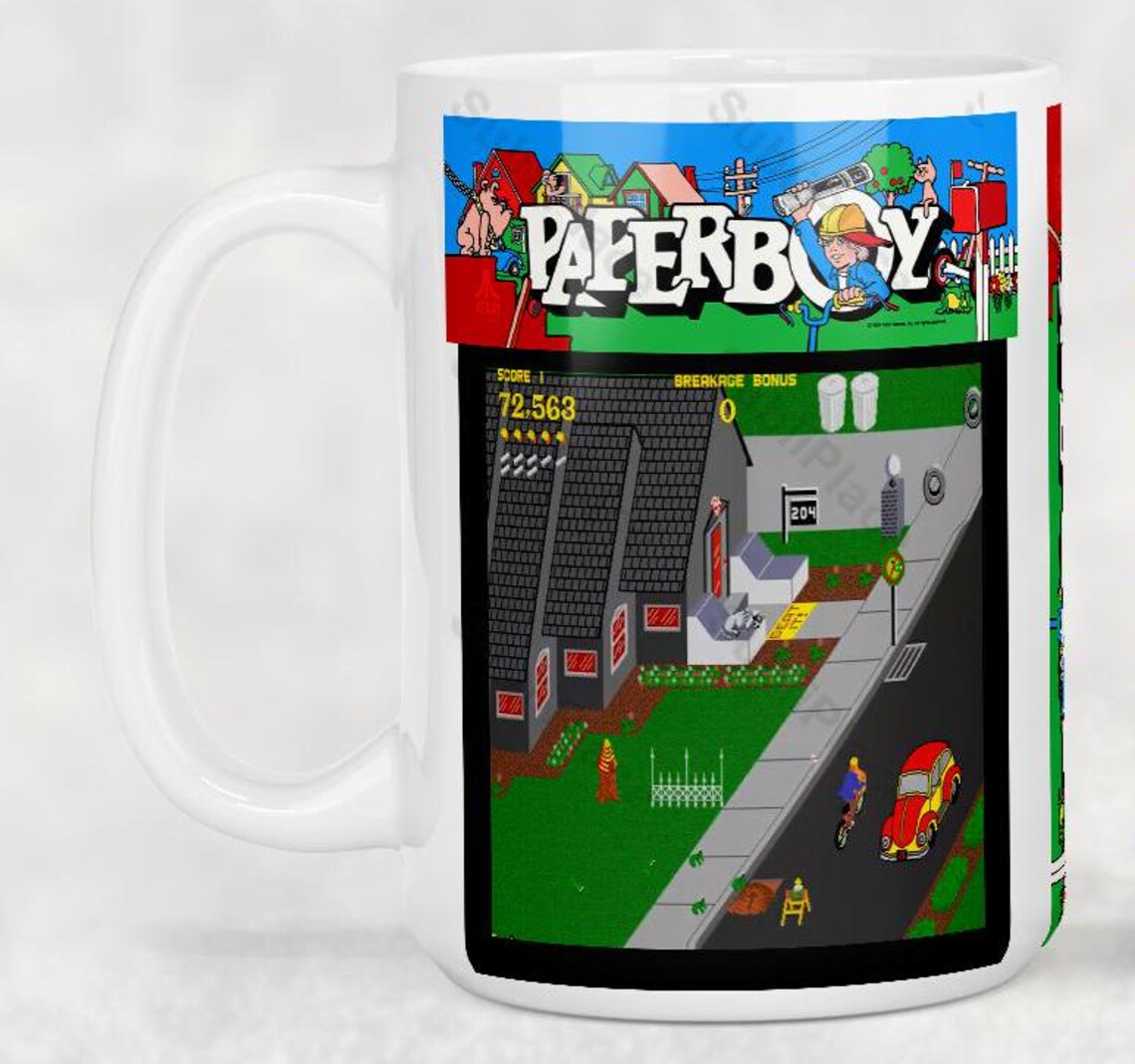 Paperboy Arcade Game 15 Oz Coffee Mug - Has Marquee With Screenshot on ...