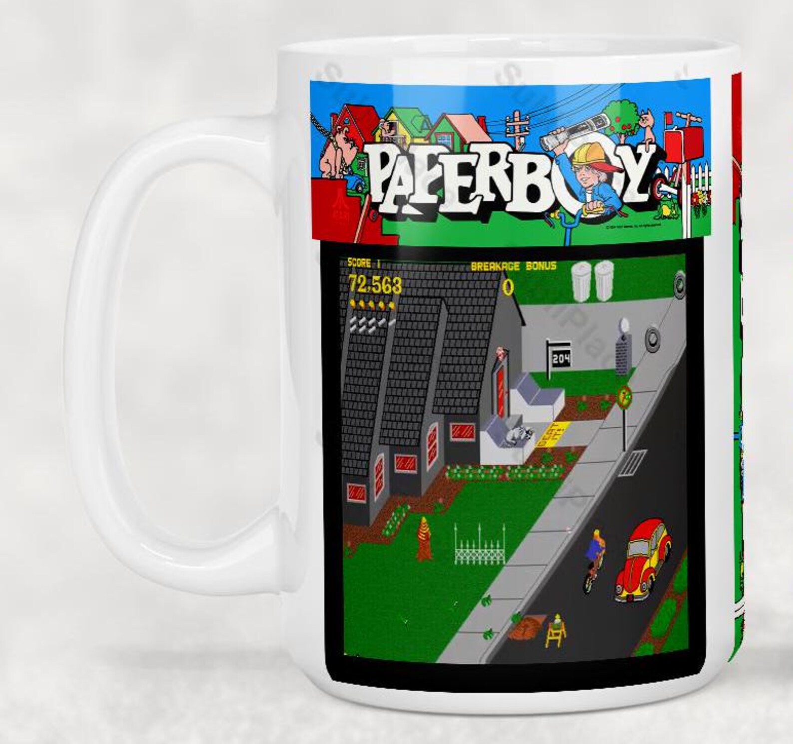 Paperboy Arcade Game 15 Oz Coffee Mug Has Marquee With Screenshot on ...