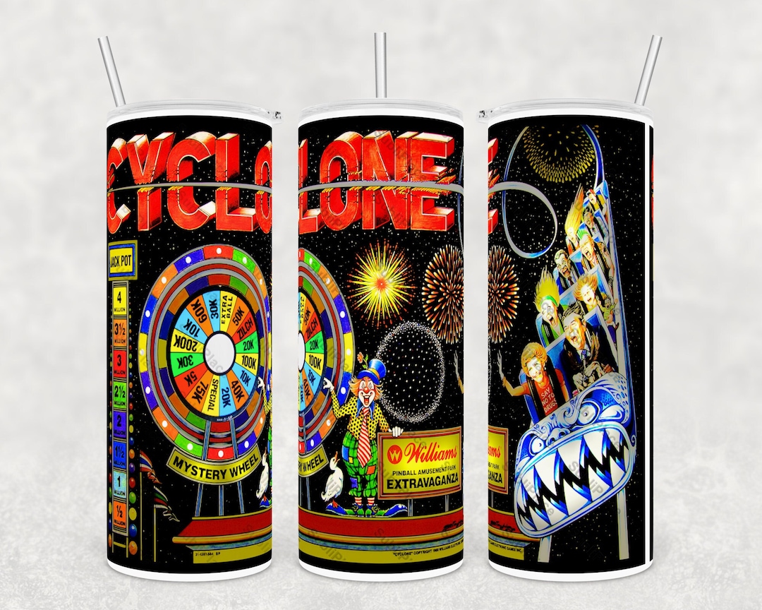 Cyclone 20oz Skinny Tumbler Arcade Game Art Pinball Backglass Image W ...
