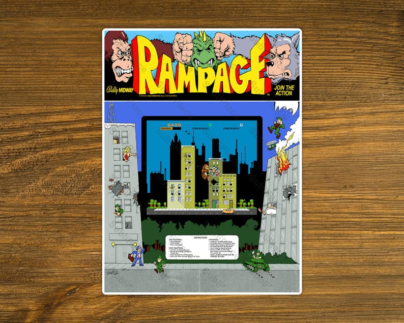Rampage Arcade Game Marquee, Bezel & Screenshot Image on a 12"x16 ...