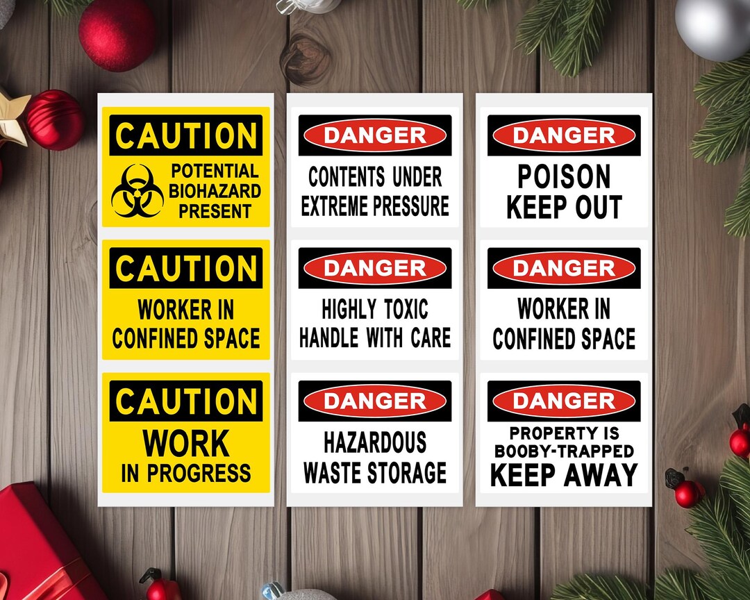 Set of 9 Danger and Caution Sign Stickers Each Sticker is 2.15 X 3 High ...