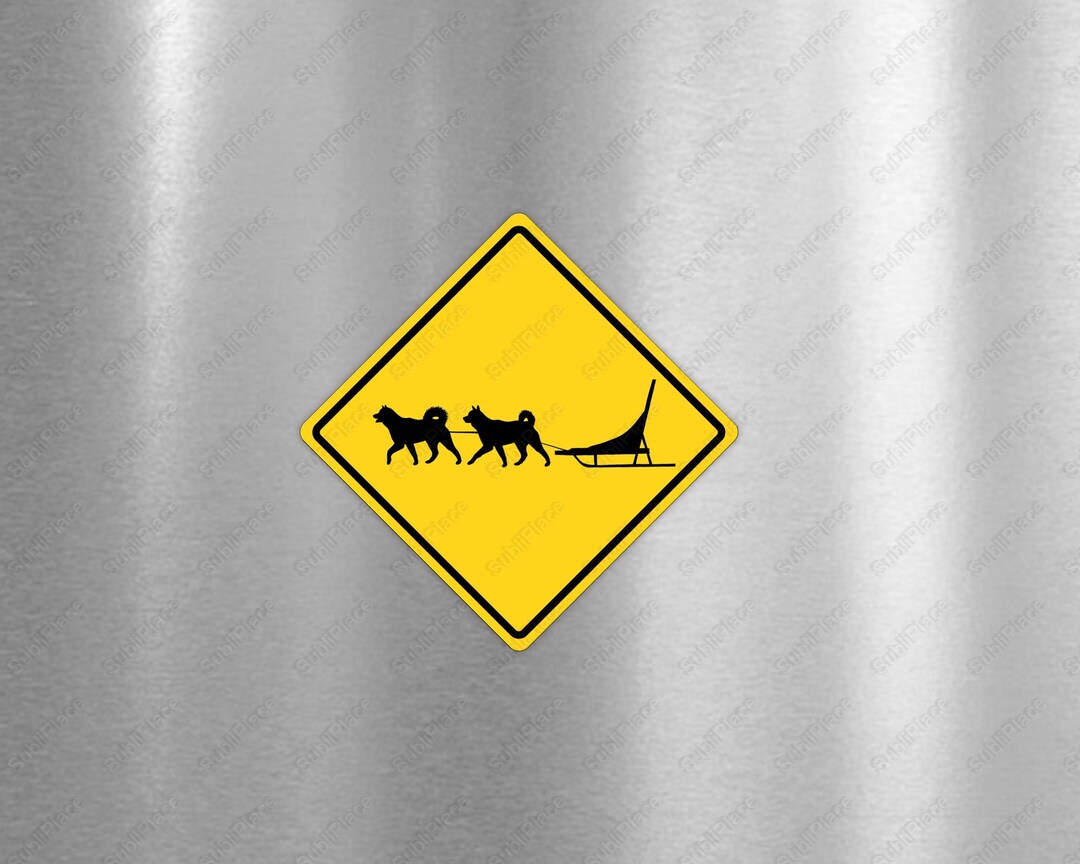 Dog Sled 2 Dogs Crossing Sign Fridge Magnet Metal Plate 3 Long Sides 4 ...