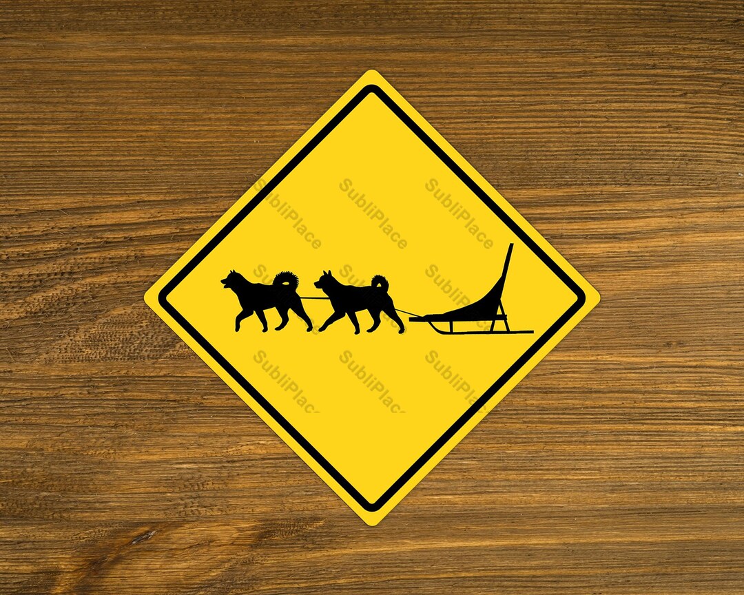 Dog Sled (2 Dogs) Crossing Sign Fridge Magnet Metal Plate - 3" Long ...