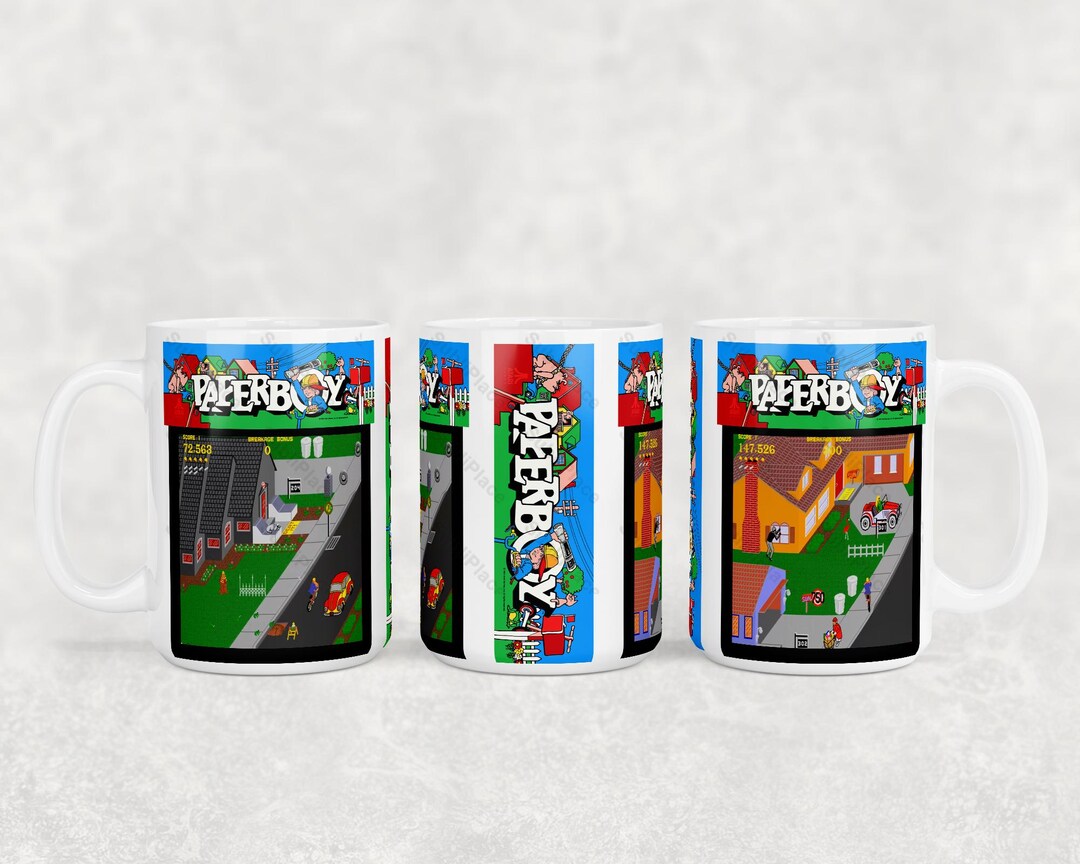 Paperboy Arcade Game 15 Oz Coffee Mug - Has Marquee With Screenshot on ...