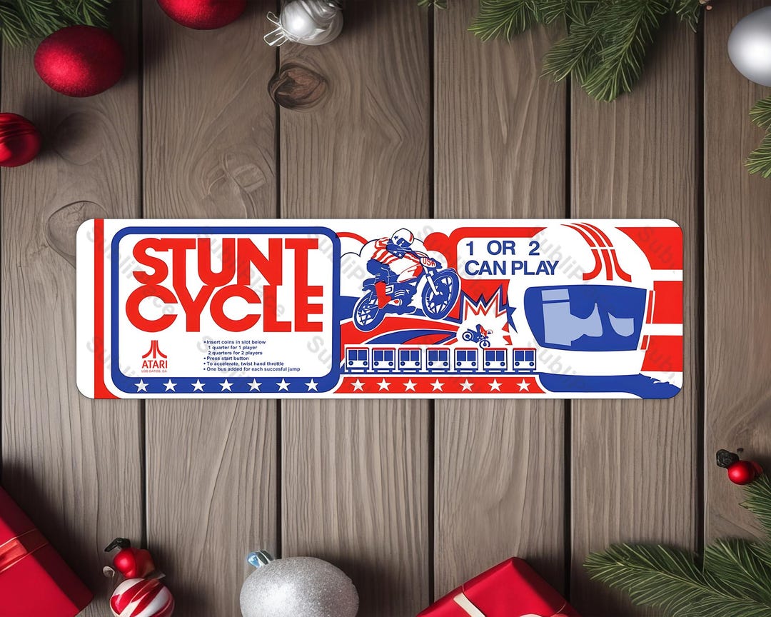 Stunt Cycle Arcade Game Marquee Image on a 4"x13.5" Metal Plate - High ...