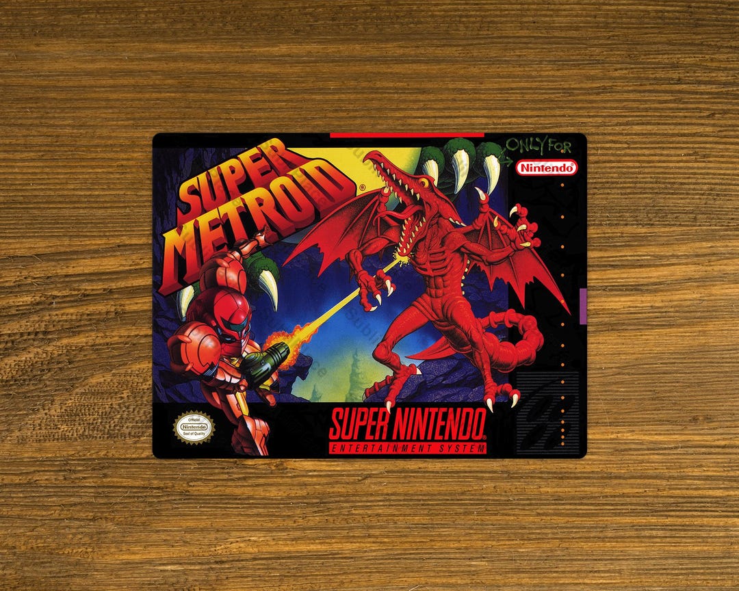 Super NES Super Metroid Video Game Box Cover Image on a Fridge Magnet 3"x4" Metal Plate - High ...