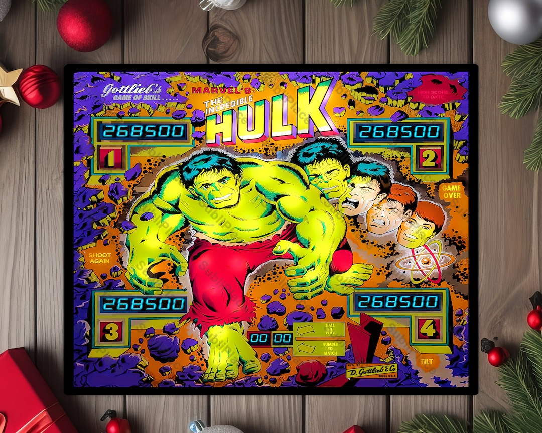 The Incredible Hulk Pinball Arcade Game Backglass Image on 8x10 Metal ...