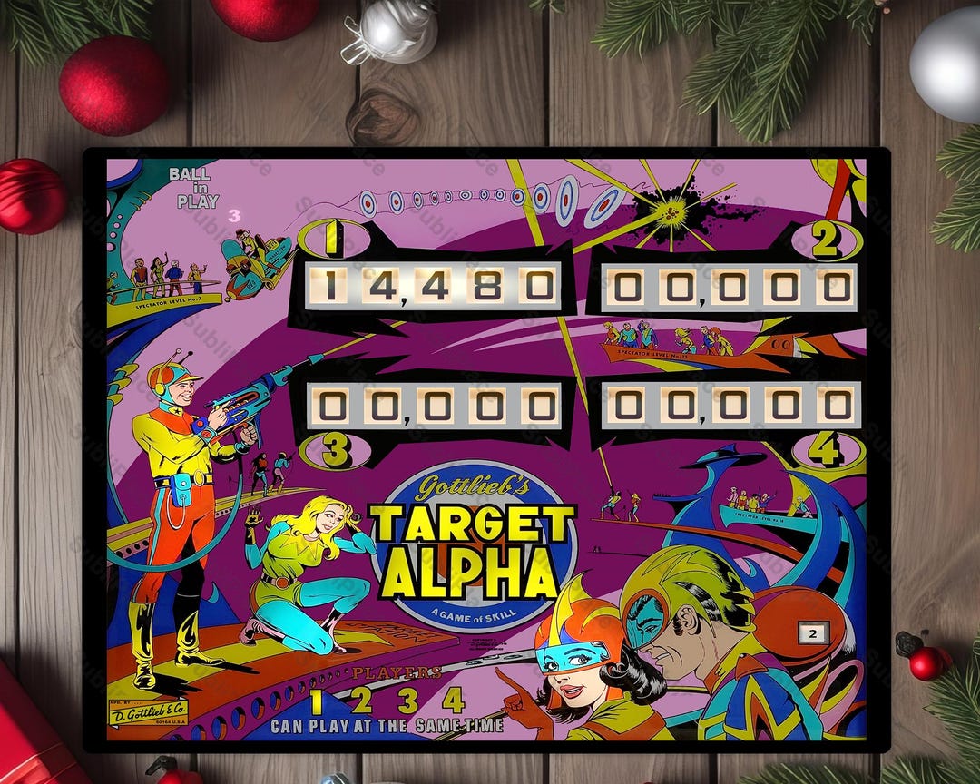 Target Alpha - Pinball Backglass Arcade Game Image on a 12"x16" Metal ...