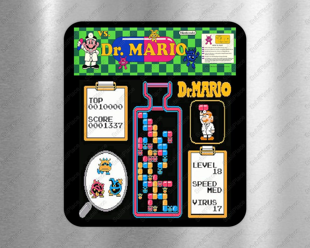 Dr. Mario Arcade Game Large Fridge Magnet 4x4.5 Metal Plate Marquee ...