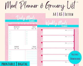Editable Weekly Meal Planner, Grocery List Printable, Digital Meal Prep ...