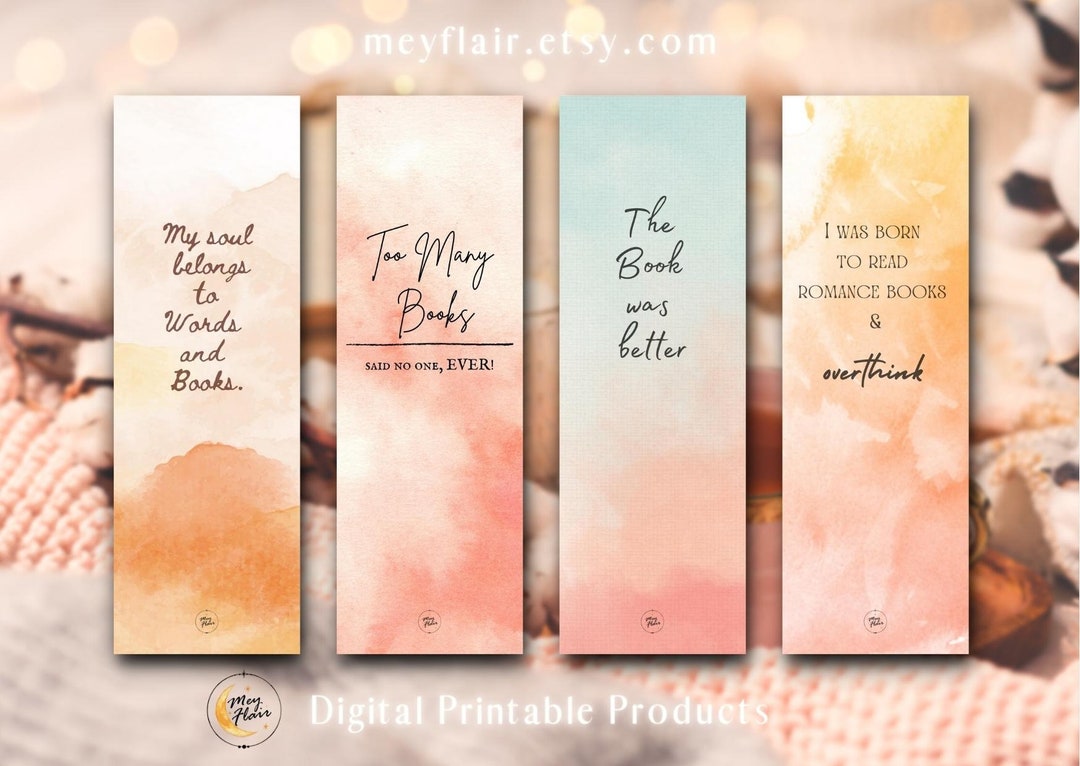 Book Lover Bookmarks Printable, Set of 4, Instant Download, for Women ...
