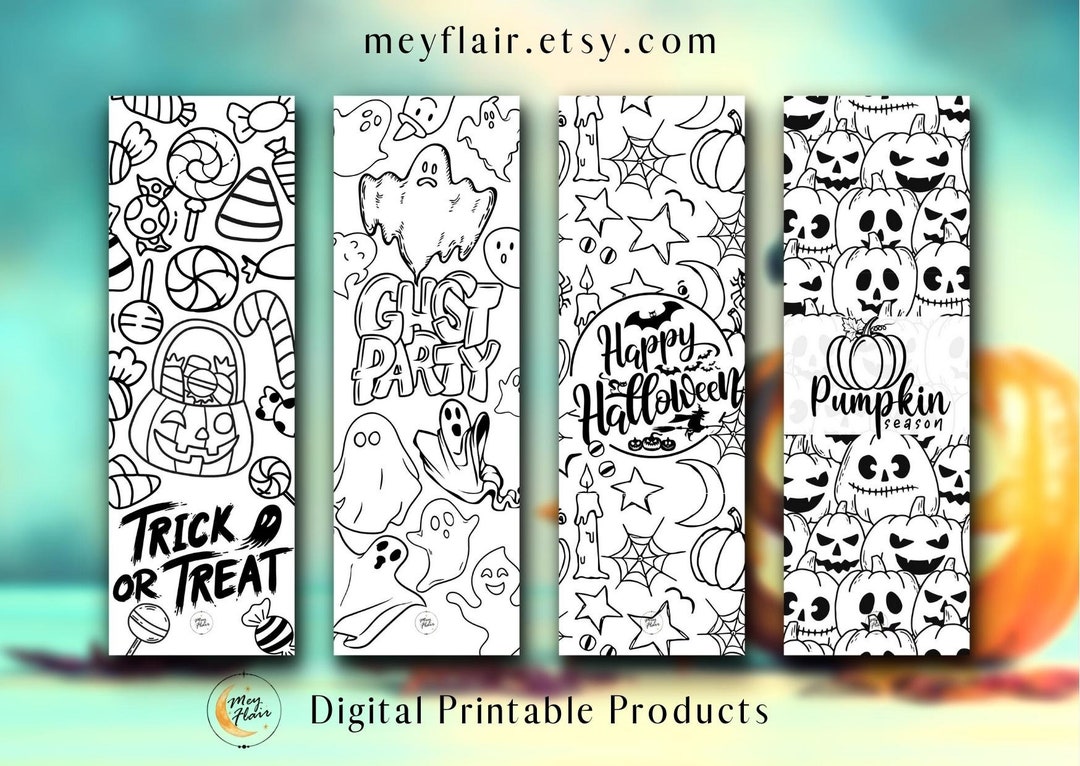 Halloween Coloring Bookmarks Printable for Kids and Adults - Etsy