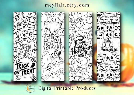 Halloween Coloring Bookmarks Printable for Kids and Adults - Etsy