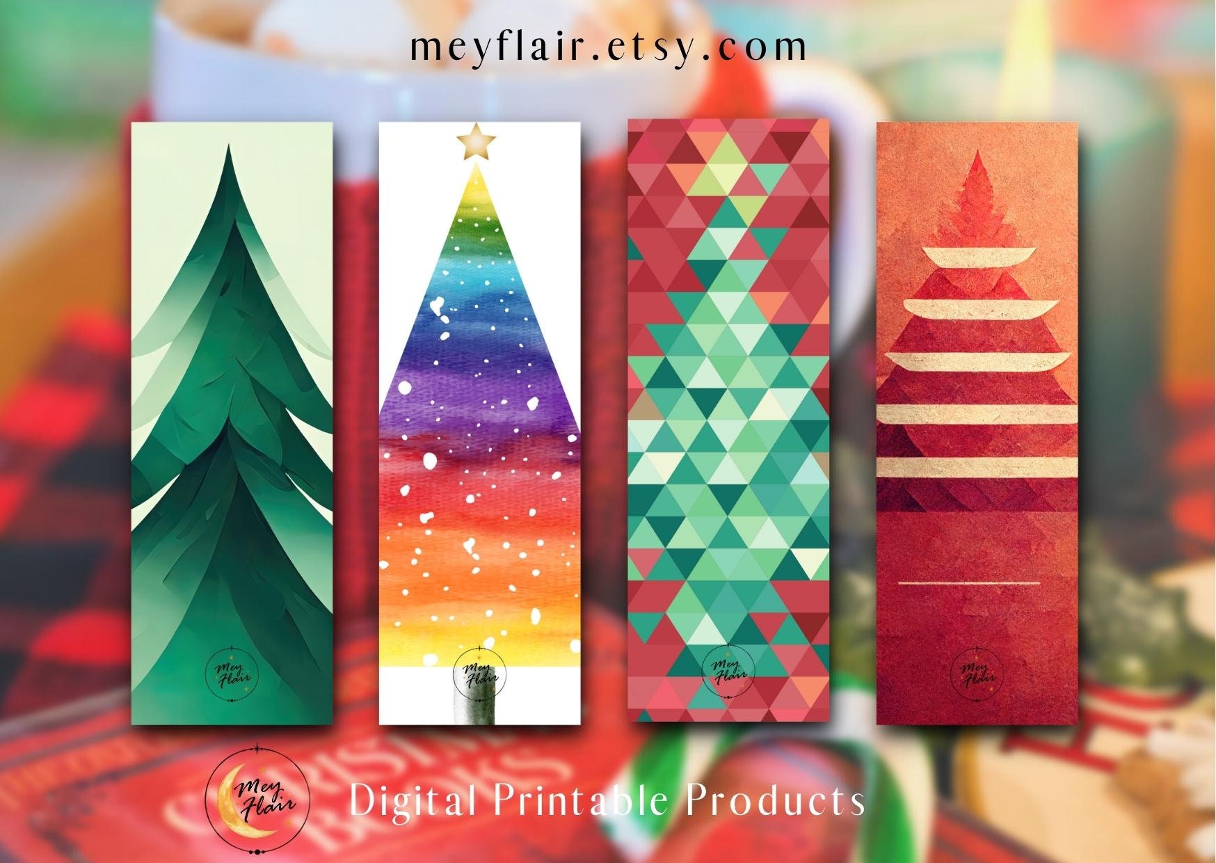 Christmas Tree Bookmarks Printable Abstract Set of 4 - Etsy