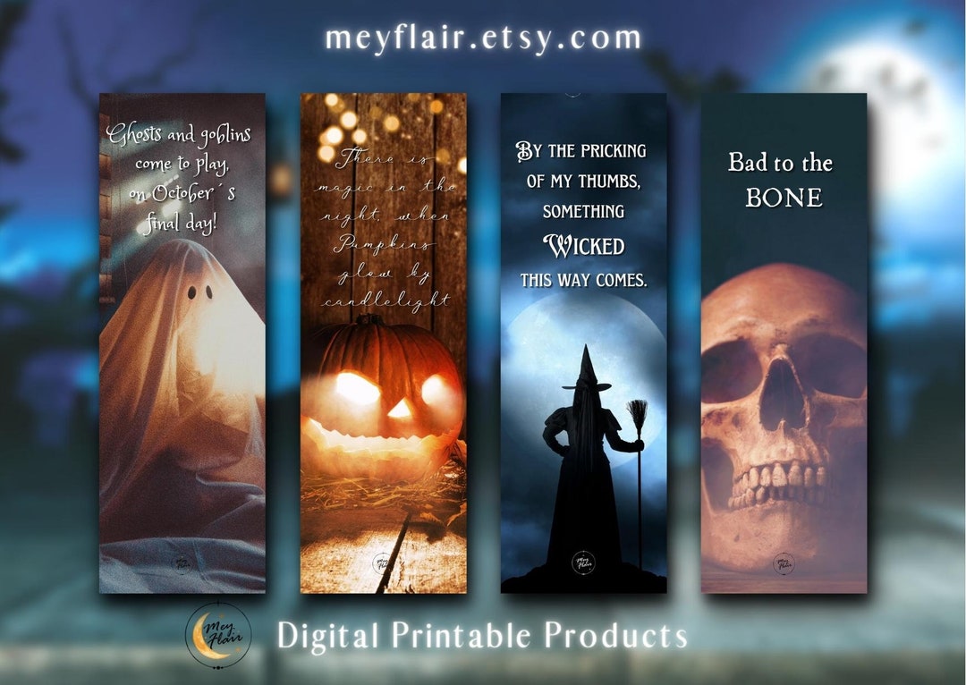 Halloween Bookmark Printable, Set of 4, Spooky Bookmarks, Trick or ...