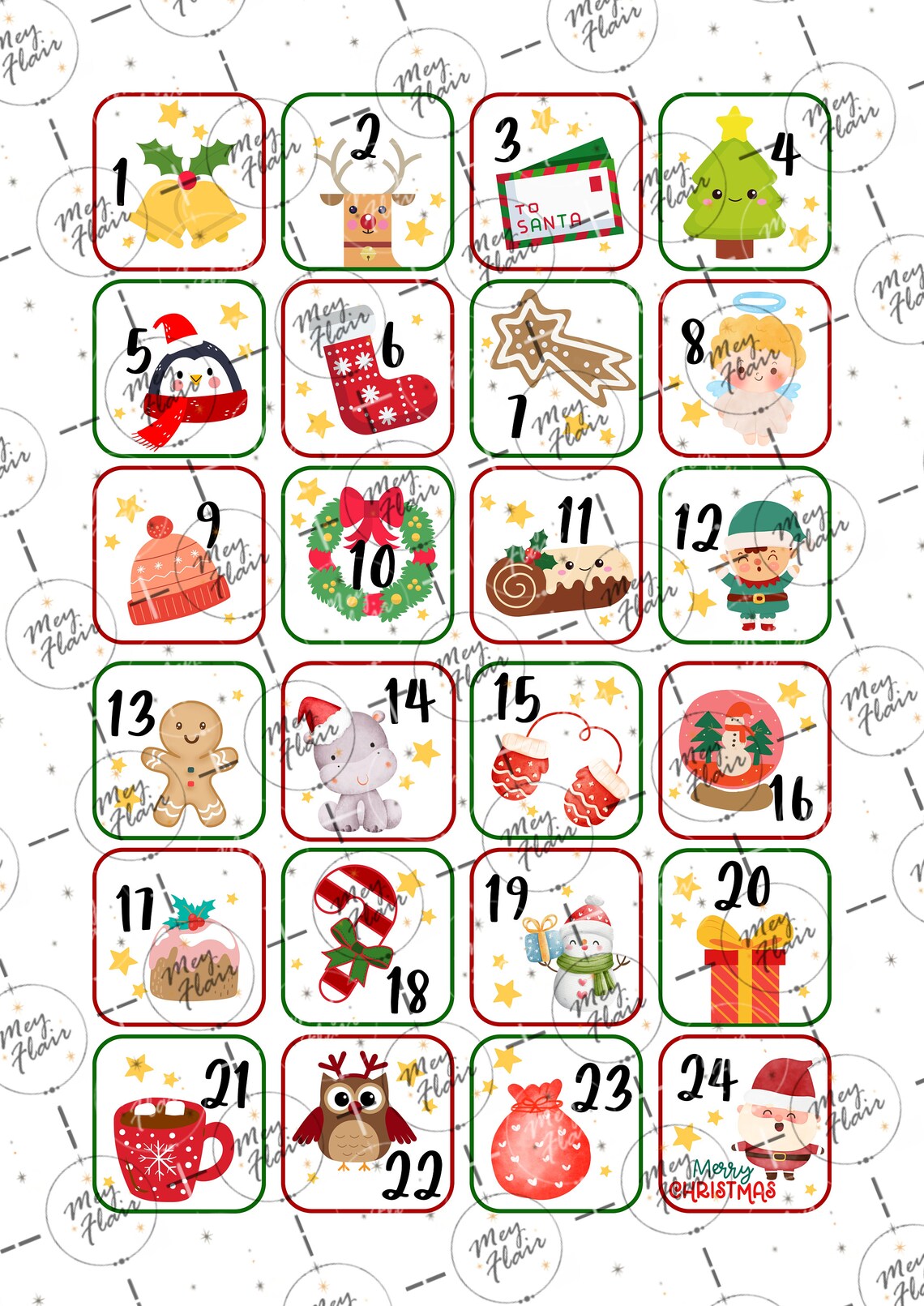 Advent Calendar Numbers Printable for Kids Advent Calendar - Etsy
