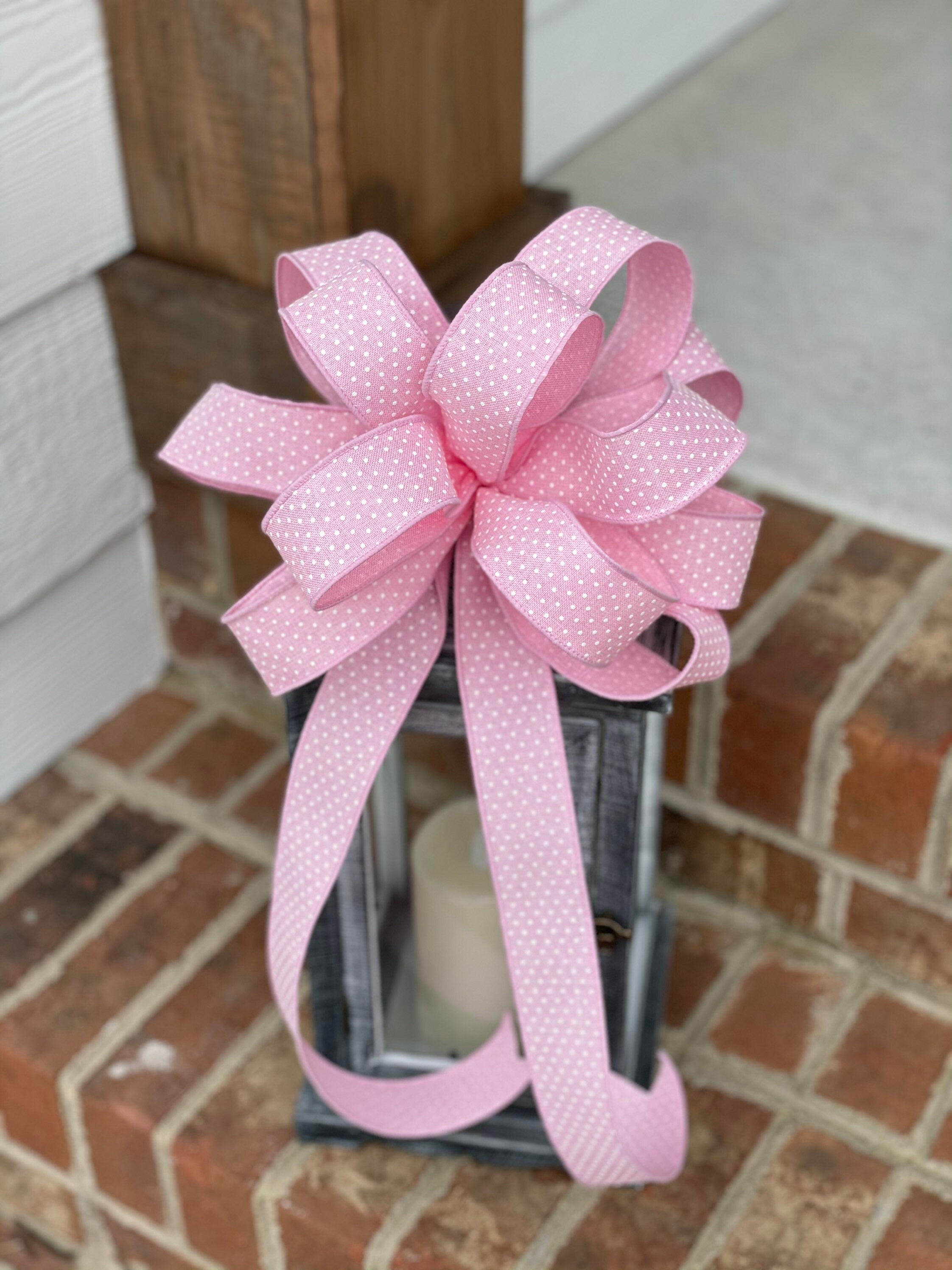 Baby Pink Loop Bow, Farmhouse Bow, Swiss Dots, Wreath Bow, Summer Bow ...