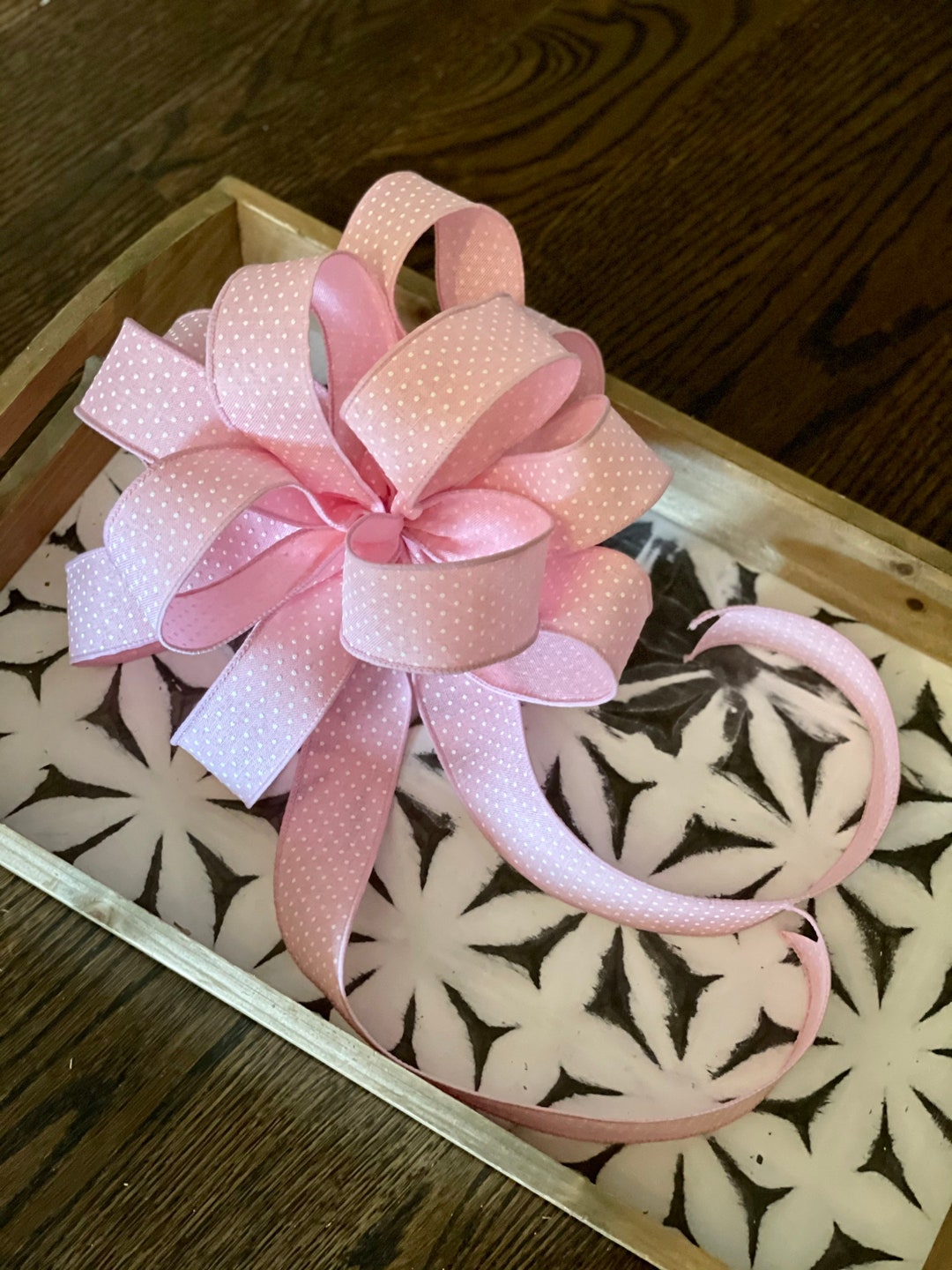 Baby Pink Loop Bow, Farmhouse Bow, Swiss Dots, Wreath Bow, Summer Bow ...