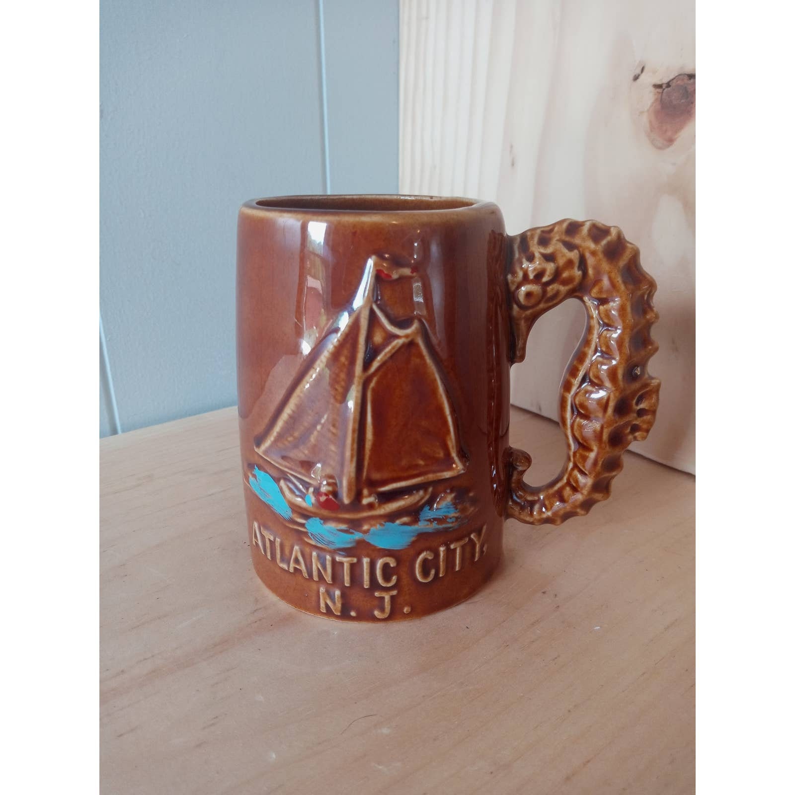 Travel Mugs Vintage Atlantic City New Jersey Mug Sea Horse Handle Rare ...