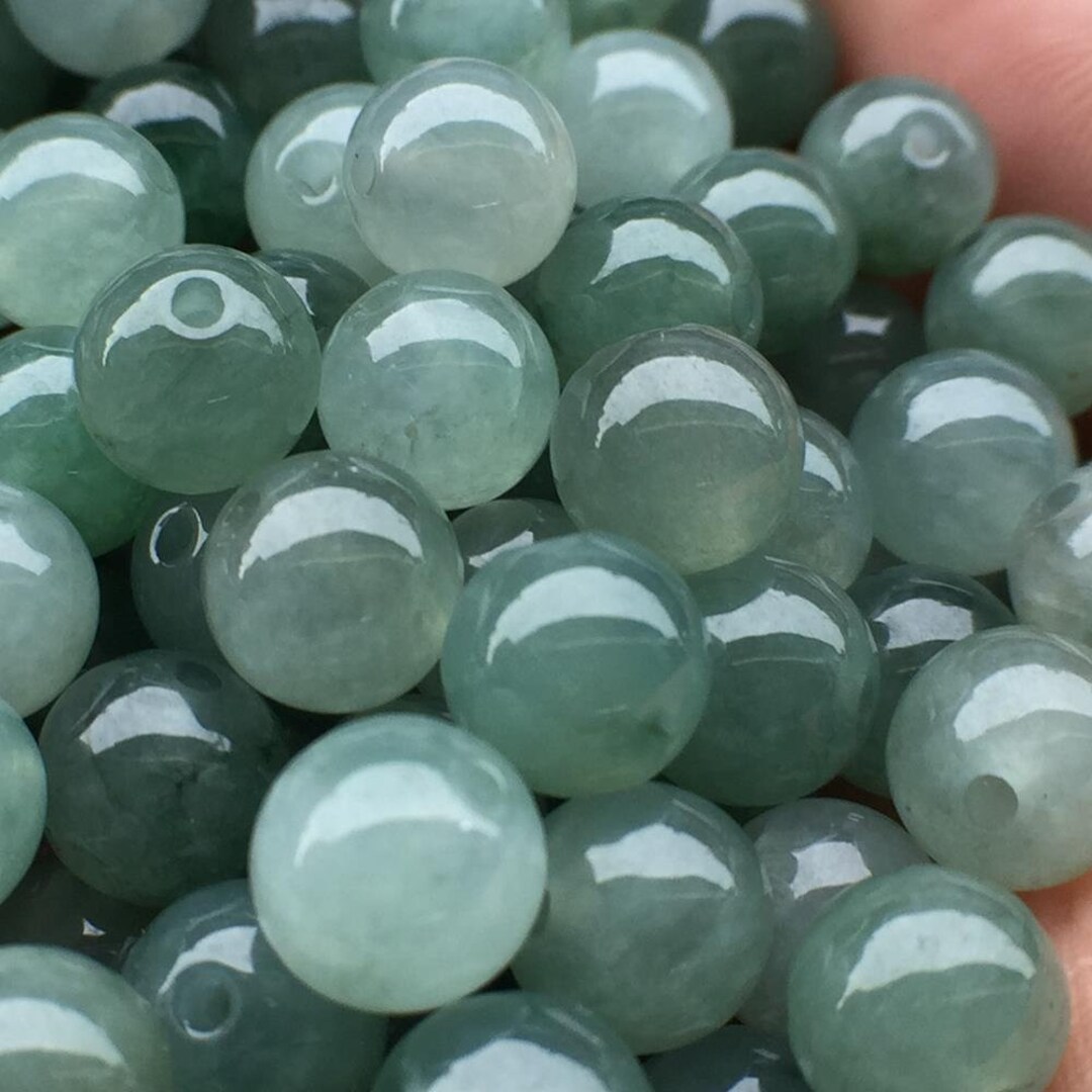 Ice Oily Green Round Jade Bead Natural Jadeite Bead - Etsy