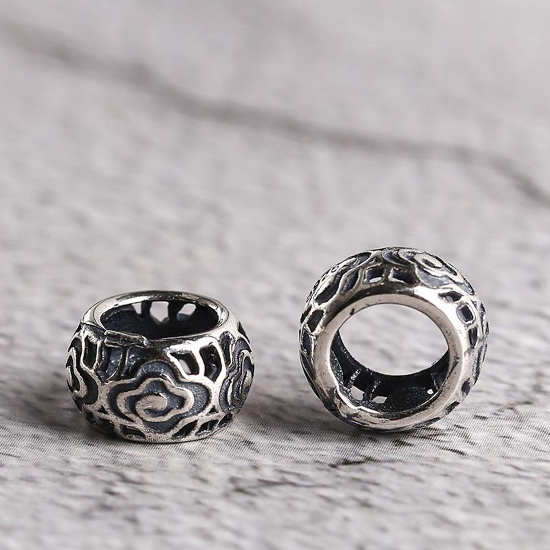 Hollow Flower Pattern Drum Shape Oxidized S925 Sterling Silver Bead - Etsy