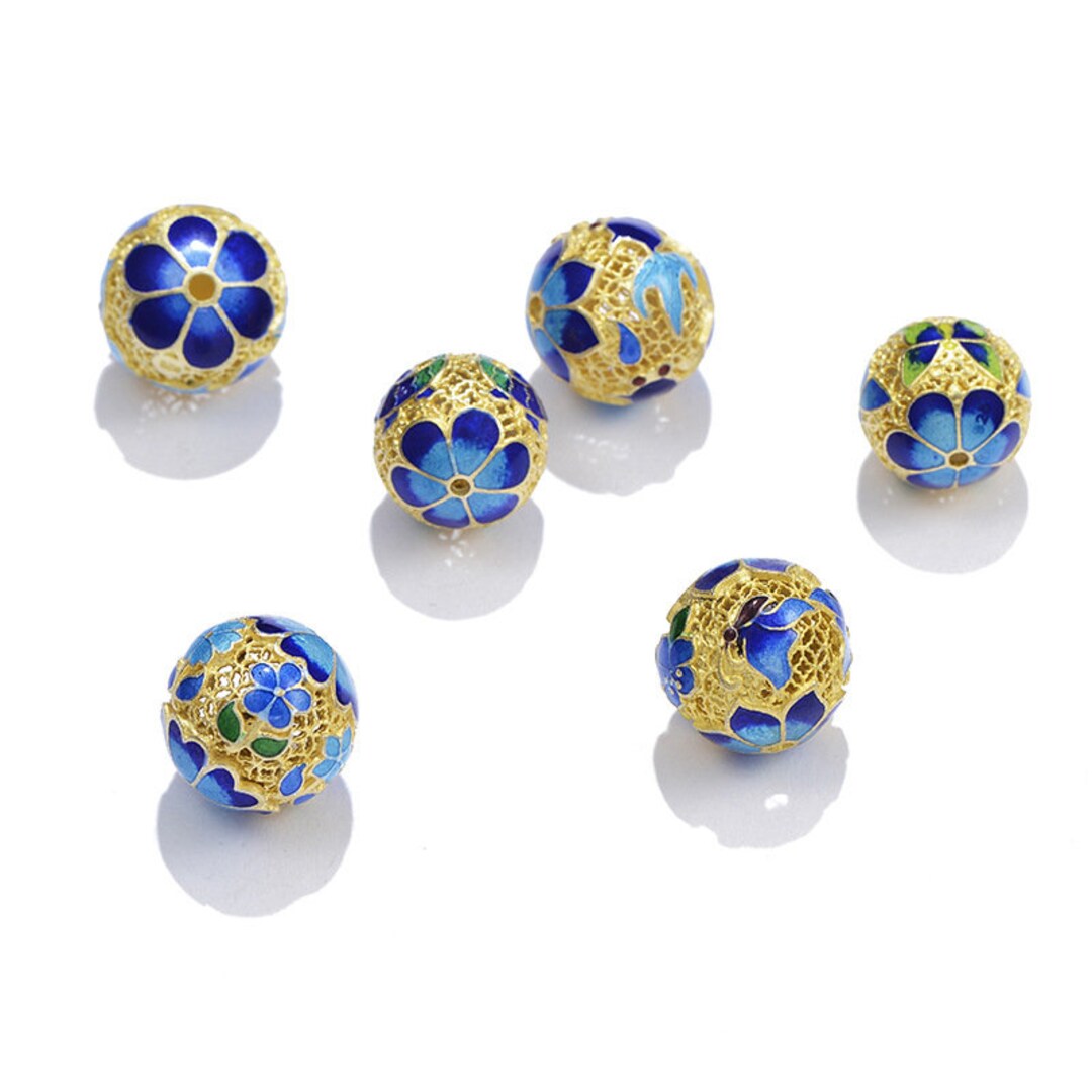 Hollow Flower Pattern Round Shape Cloisonne S925 Sterling Silver Bead ...