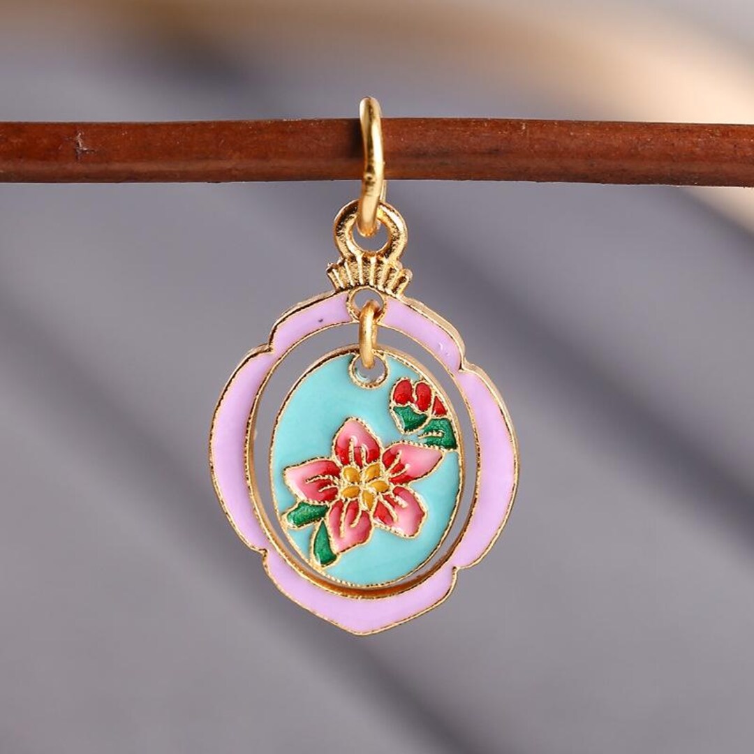Hollow Flower Pattern Oval Shape Gild Sterling Silver Enamel Charm - Etsy