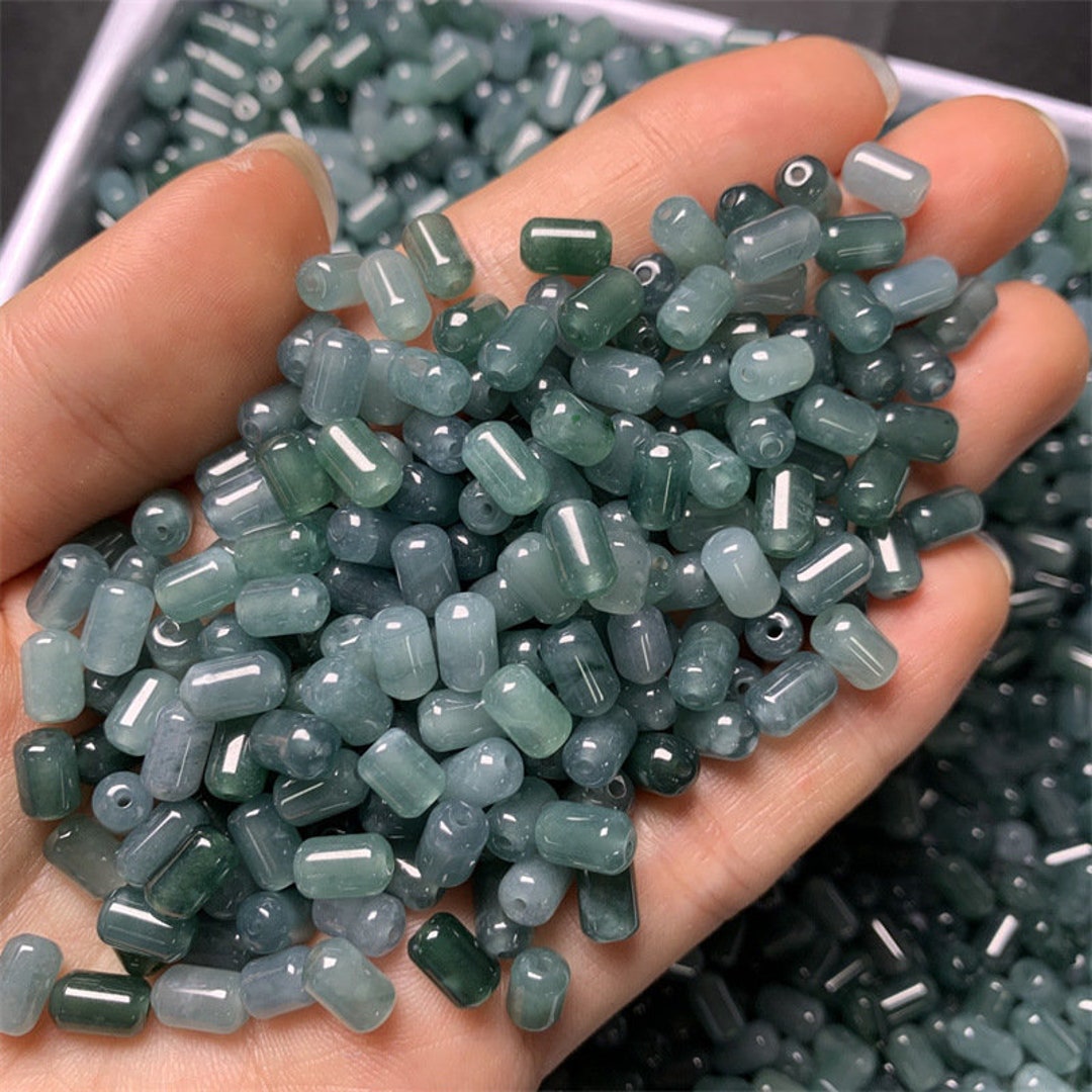 50 Pcs / 100 Pcs Cylinder Shape Genuine Natural Icy Blue Jadeite Bead ...