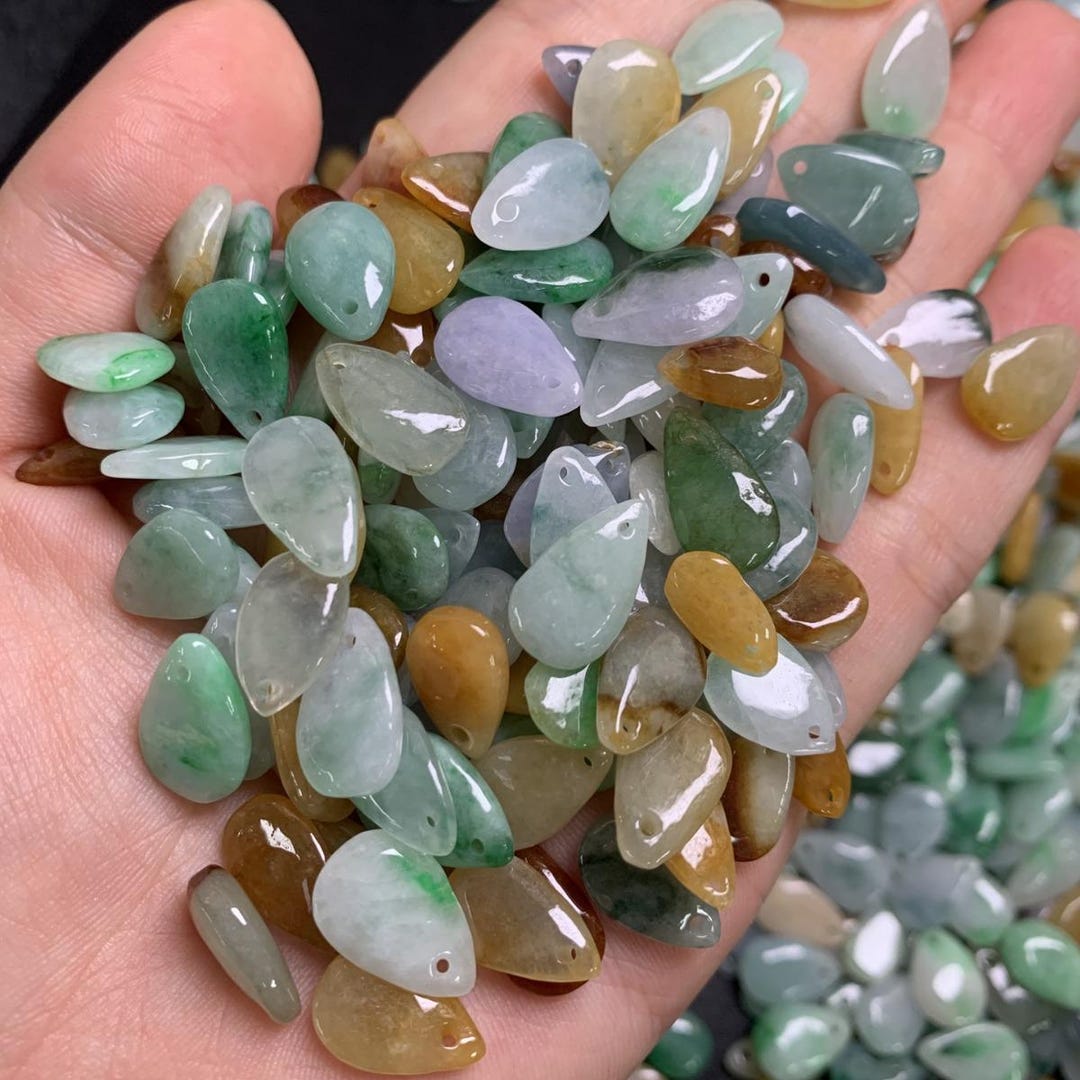 20 Pc / 50 Pcs Droplet Shape Genuine Natural Colorful Jadeite Charm ...