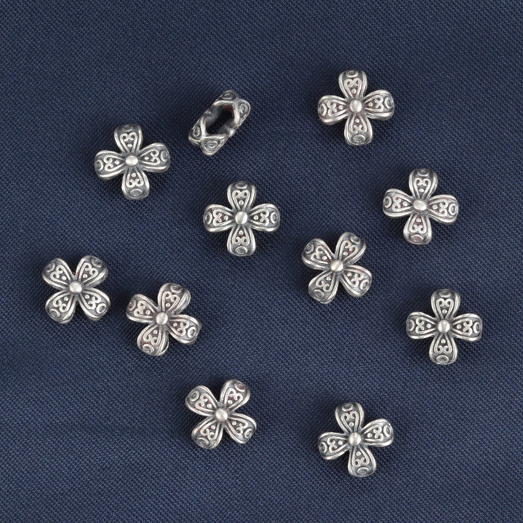 5 Pcs / 10 Pcs Four Petal Flower Shape S925 Sterling Silver Bead - Etsy