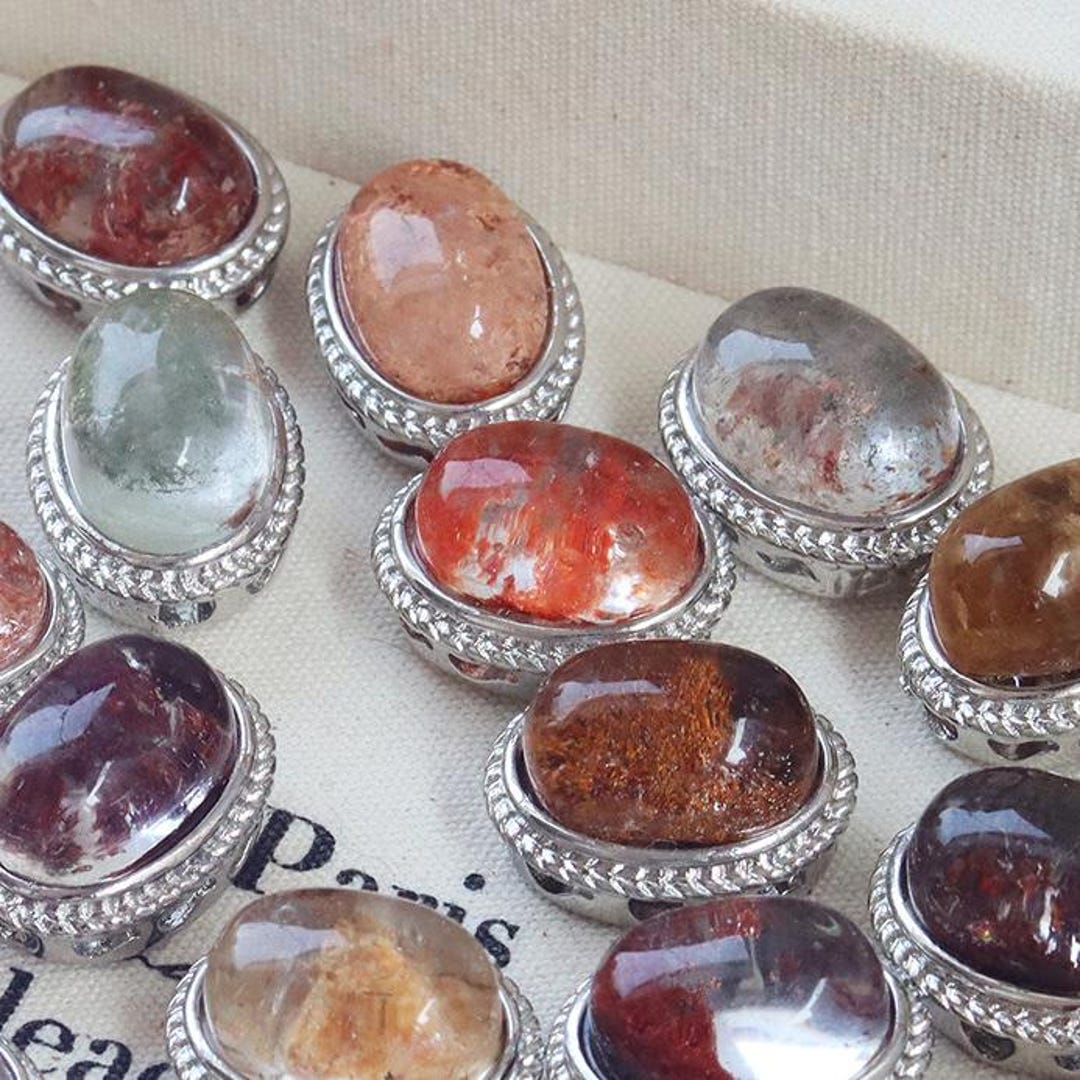 Oval Shape Natural Phantom Quartz Inlaid Copper Bead - Etsy