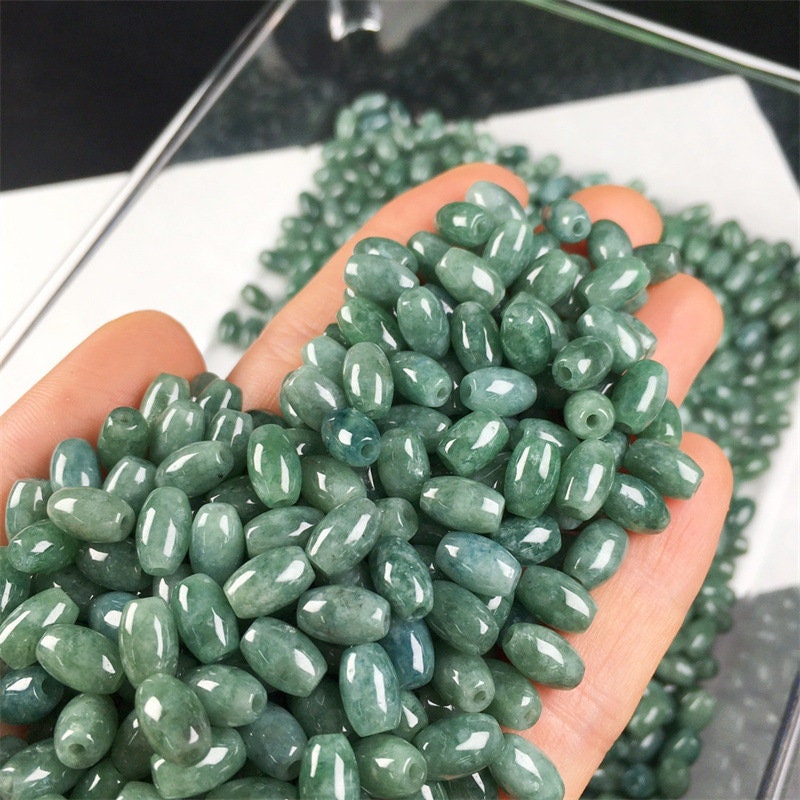 Rice Shape Oily Green Jade Bead Natural Jadeite Bead - Etsy