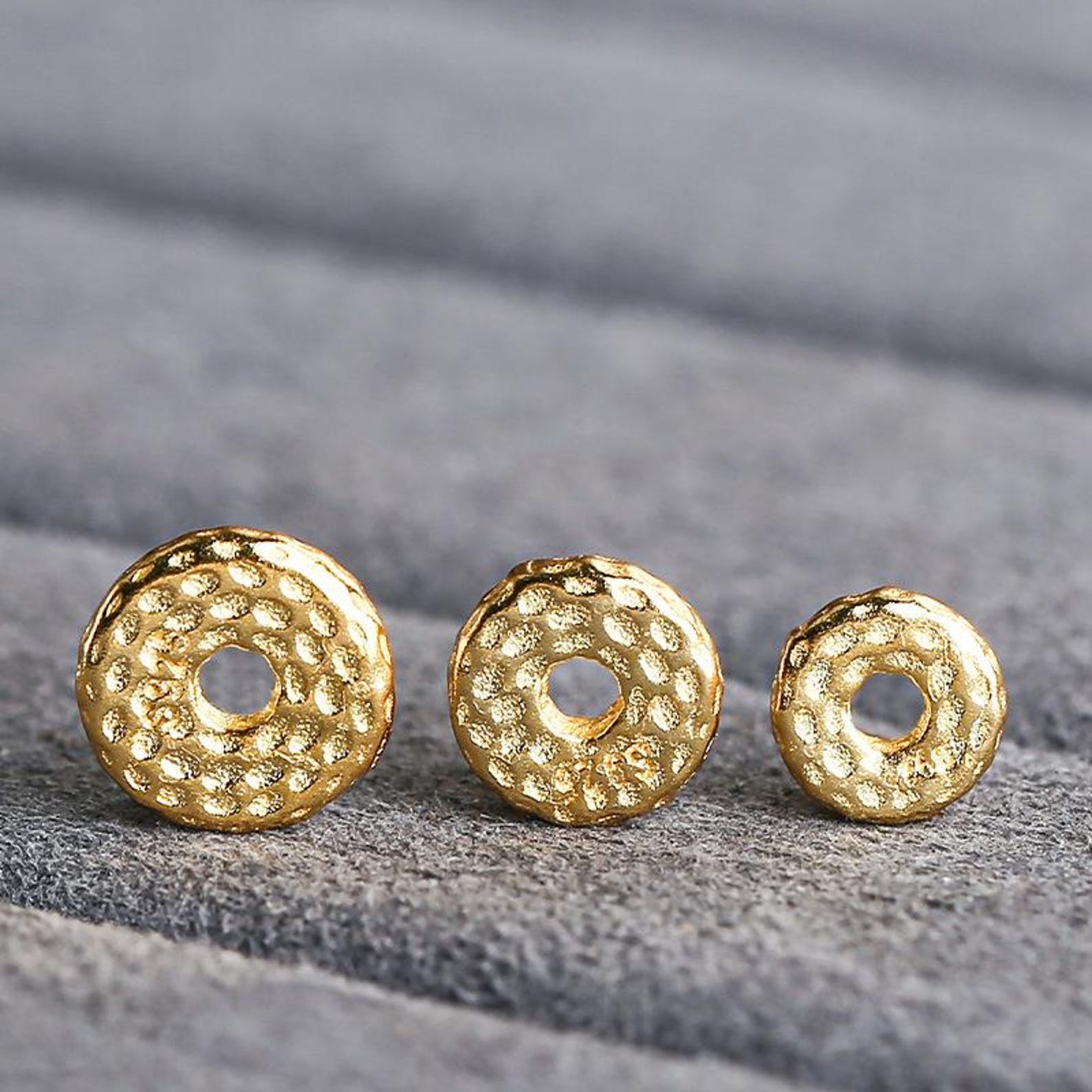 Cuentas de plata de ley S925 doradas con forma de rondelle y patrón de ...