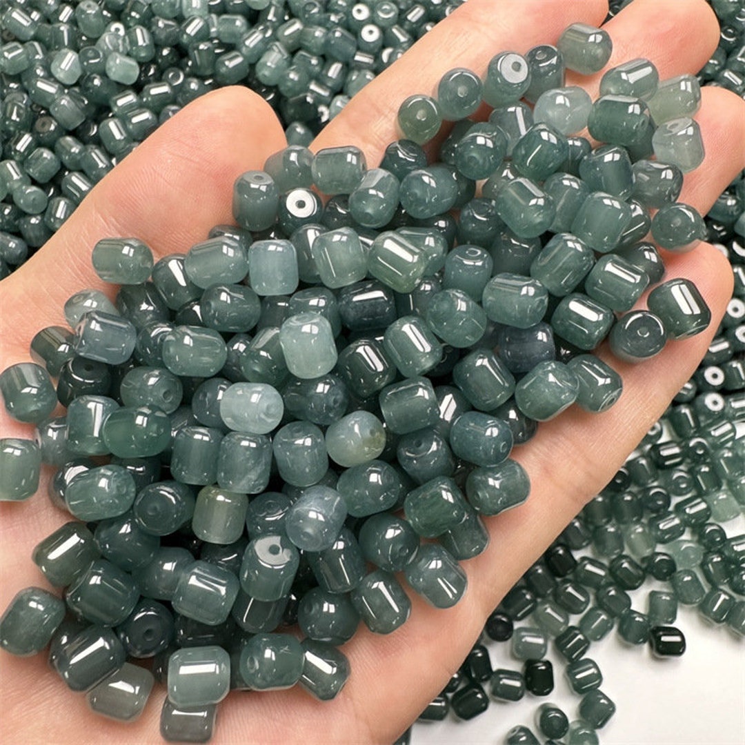 10 Pcs / 20 Pcs Cylinder Shape Genuine Natural Icy Blue Jadeite Bead ...