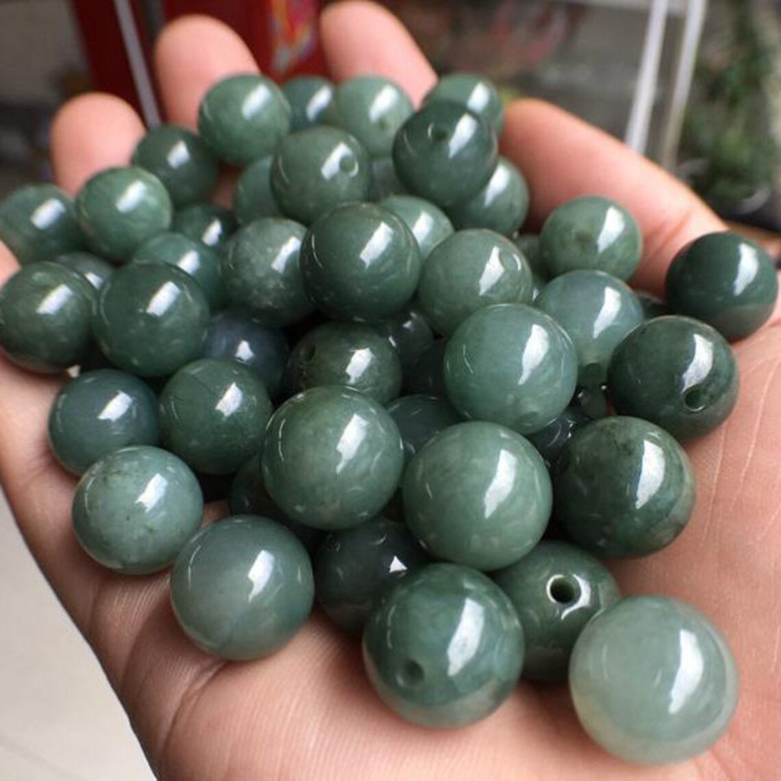 Ice Oily Green Round Jade Bead Natural Jadeite Bead - Etsy